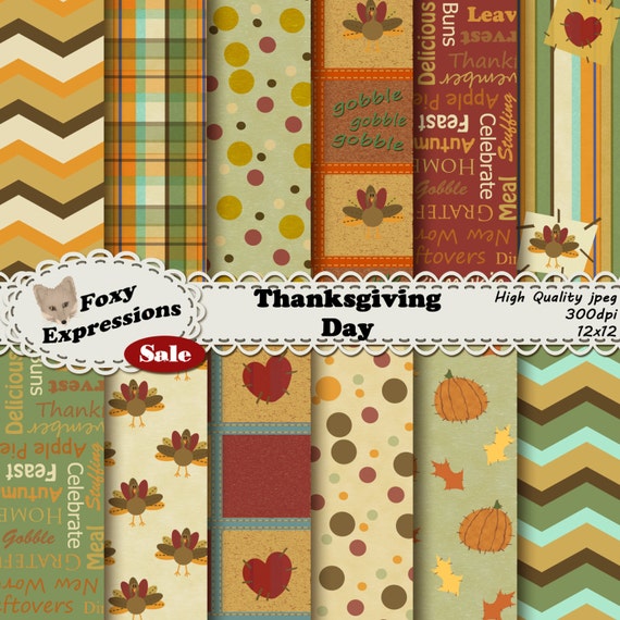 Thanksgiving Day Digital Paper Pack Comes in Fall Colors. | Etsy