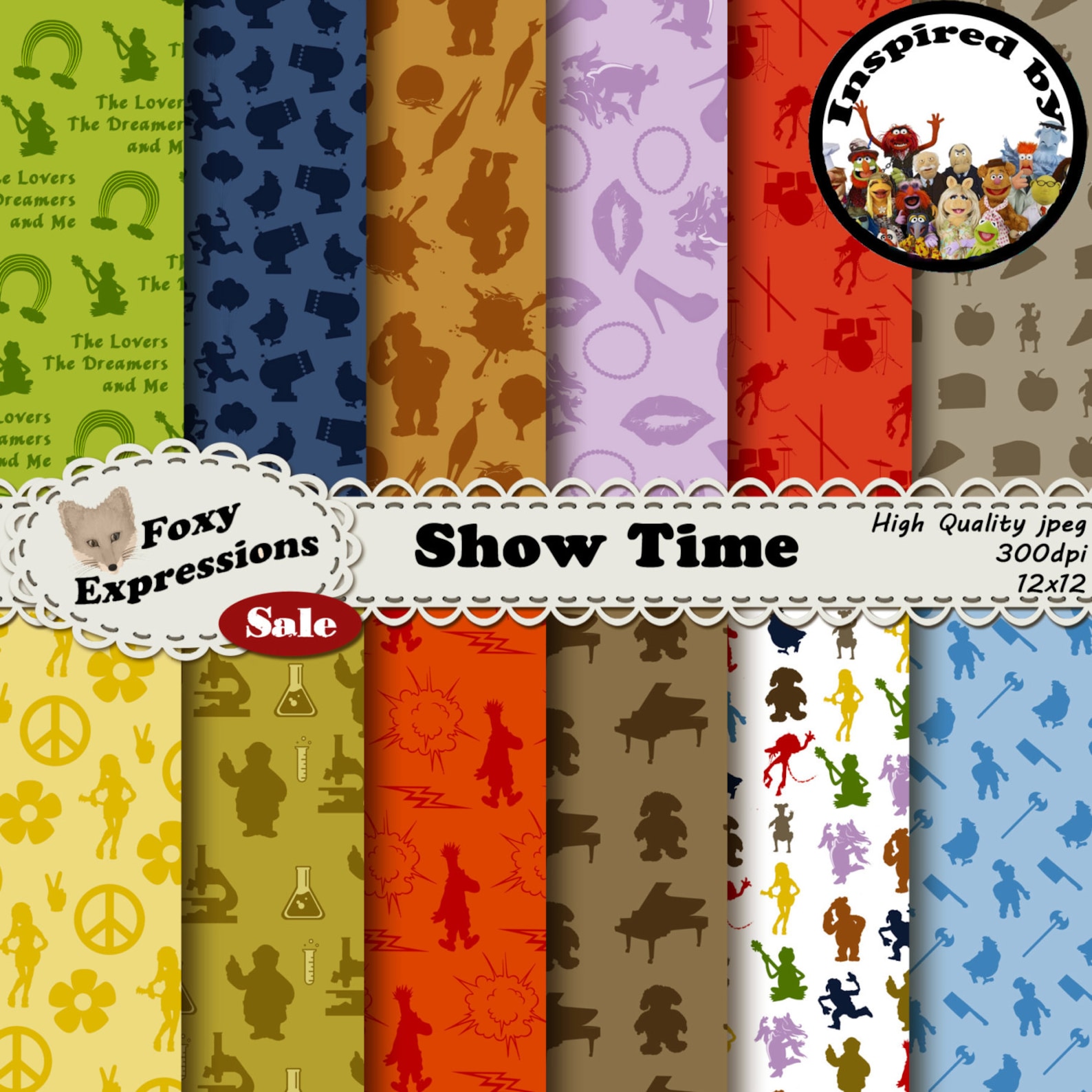 Show Time Digital Paper Inspired by the Muppets Comes With Kermit, Ms ...