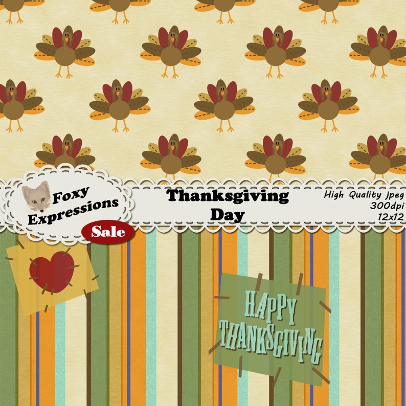 Thanksgiving Day Digital Paper Pack Comes in Fall Colors. Designs ...