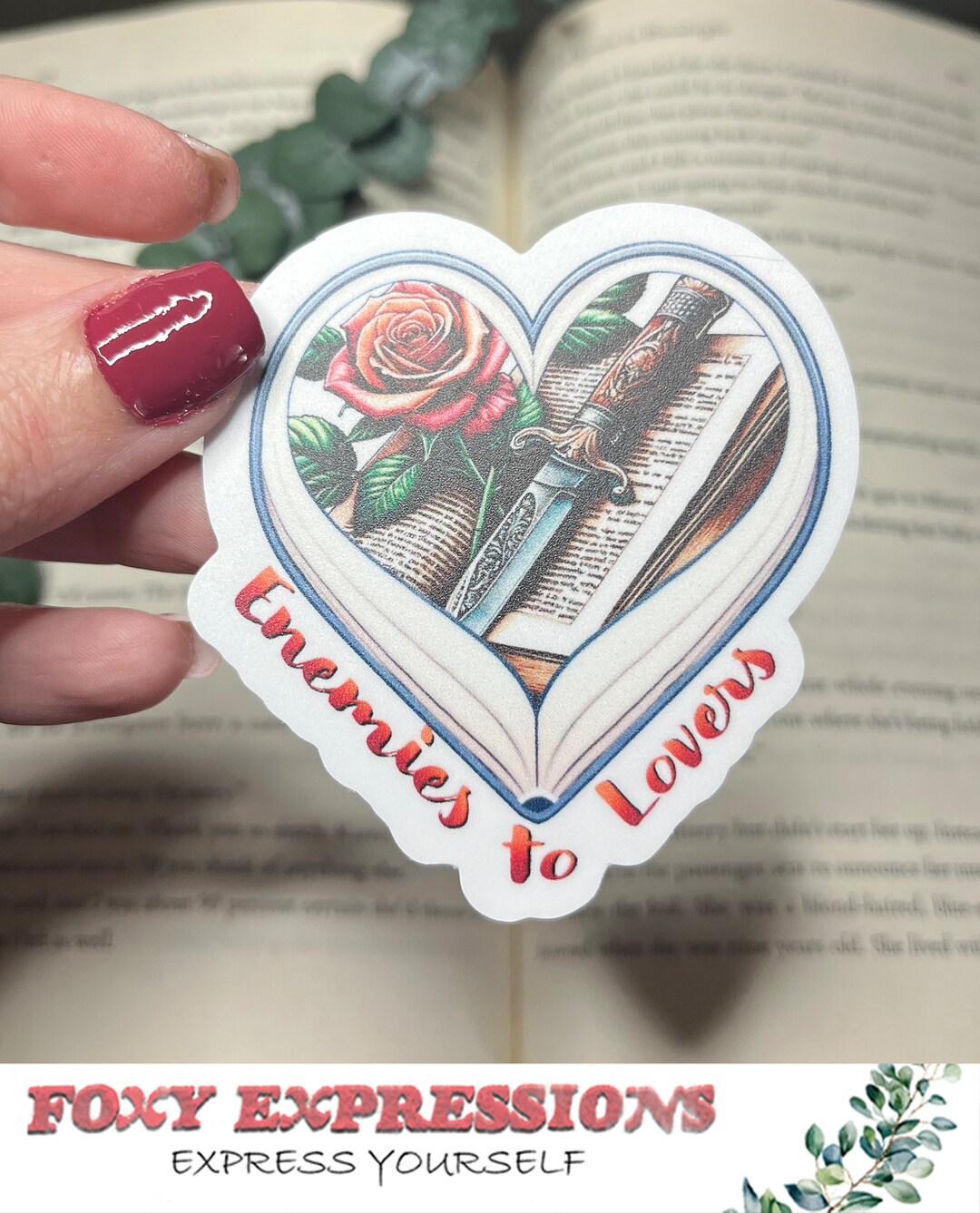 Enemies to Lovers Sticker. A Book in the Shape of a Heart Surrounds a ...