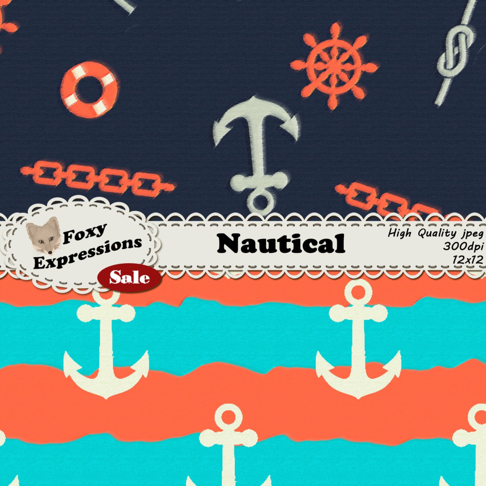 Rough Seas Nautical Digital Paper Pack Comes in Fun Anchors | Etsy