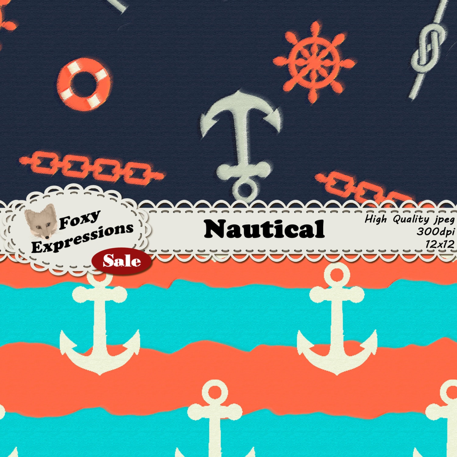 Rough Seas Nautical Digital paper pack comes in fun anchors | Etsy