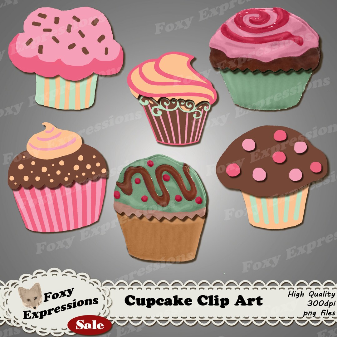 Cupcake Digital Clip Art Comes in Delicious Colors of Pinks, Orange ...