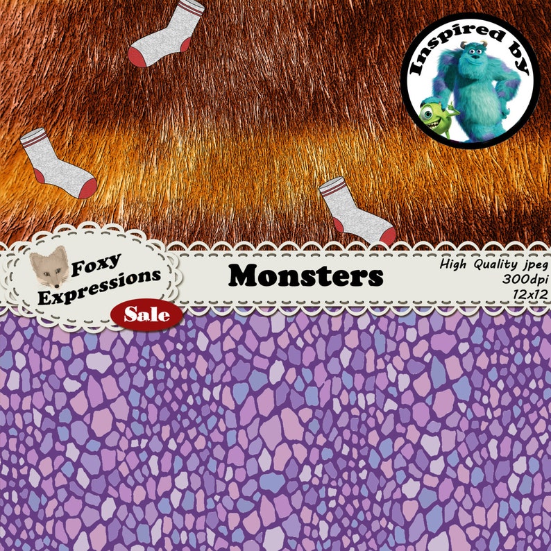 Monsters Digital Paper Inspired by Monster Inc. Designs Include Mike ...