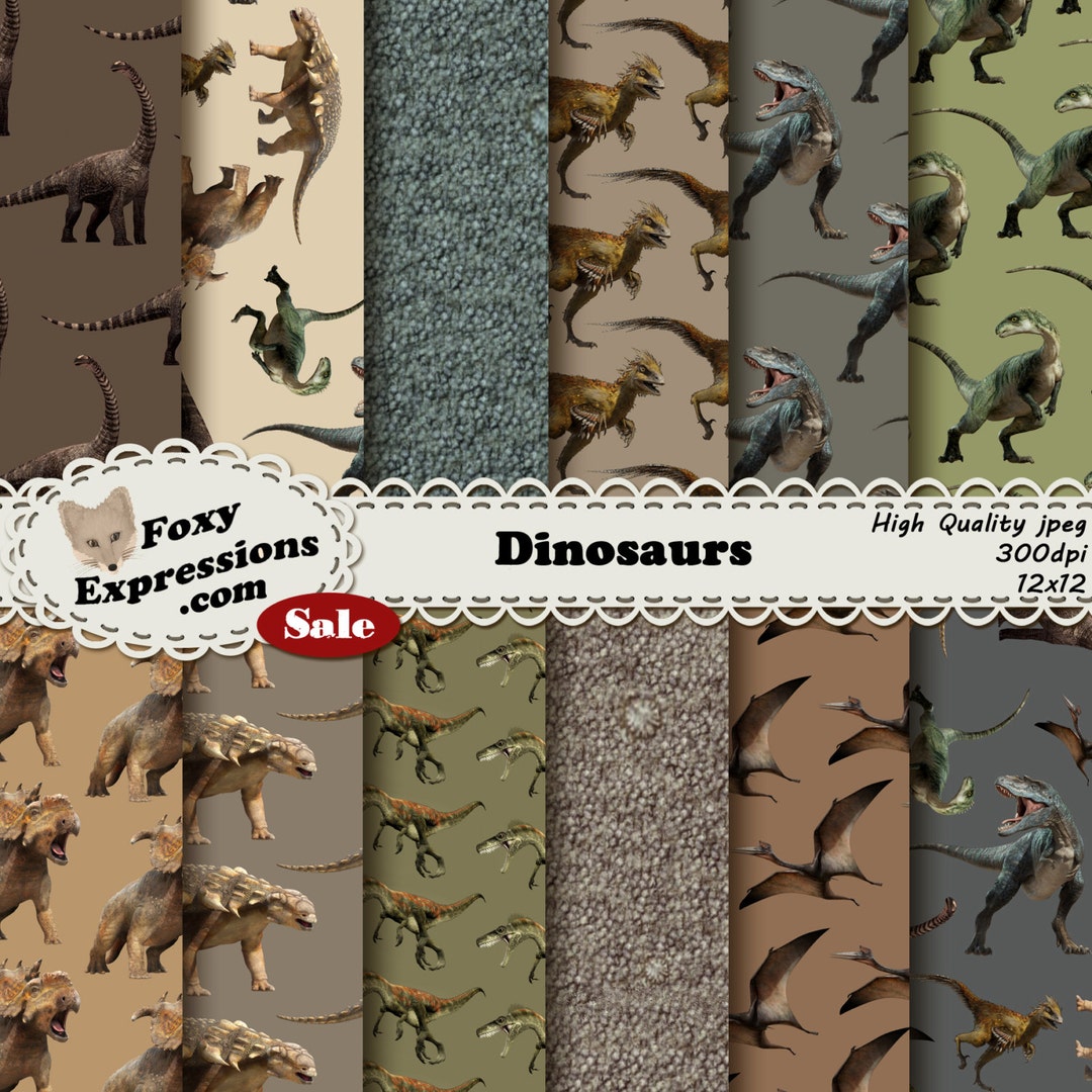 Dinosaur Digital Paper Comes With Eight Different Dinosaurs in Greens ...
