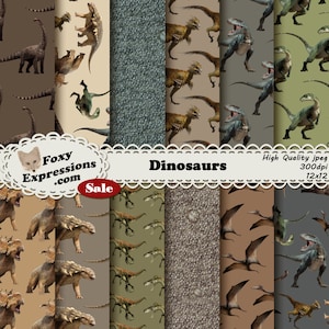 Dinosaur Digital Paper Comes With Eight Different Dinosaurs in Greens ...