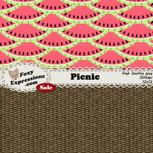 Picnic Digital Paper Comes in Colorful Designs Including Picnic Baskets ...
