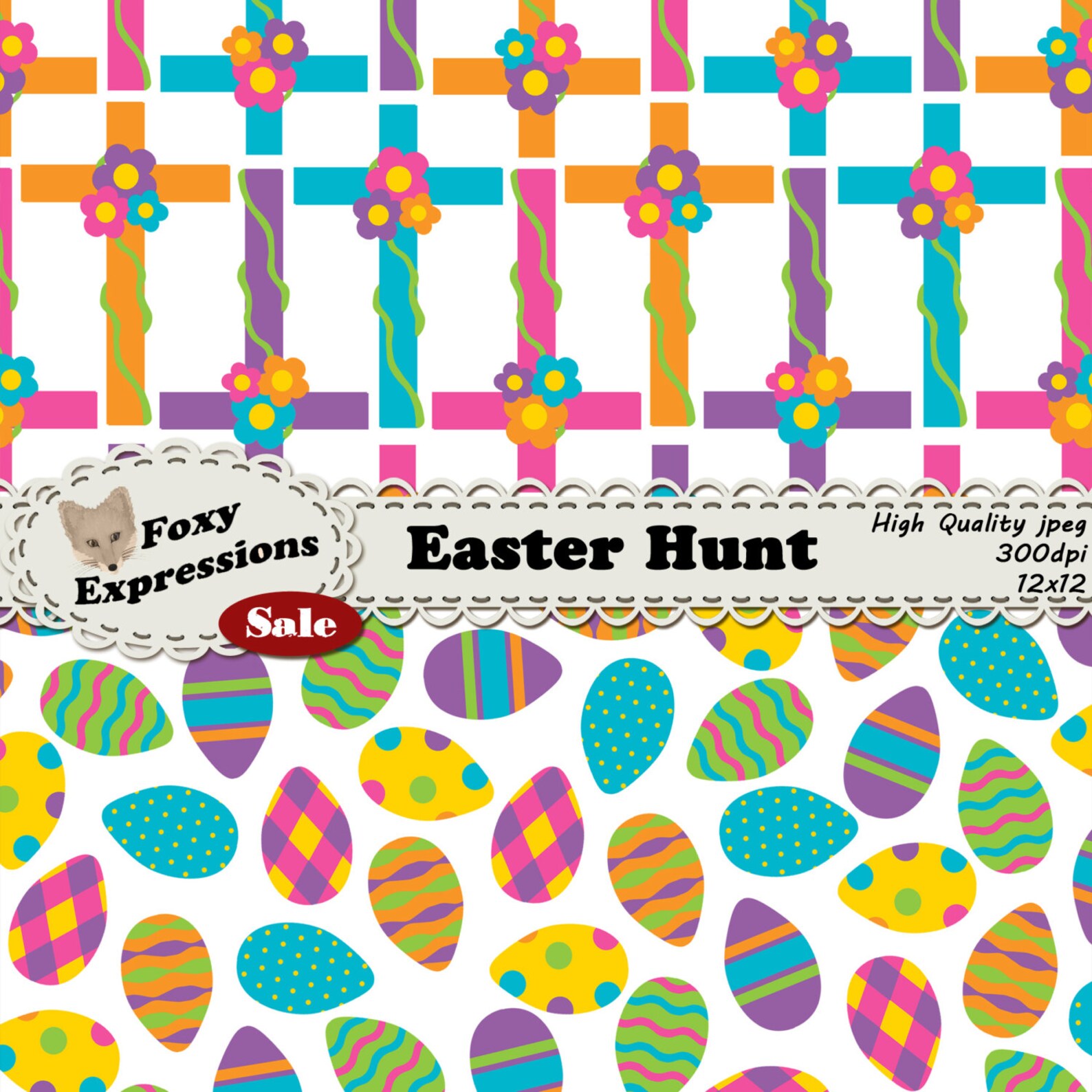Easter Hunt Digital Paper Pack Comes in Bright Spring Colors. Designs ...