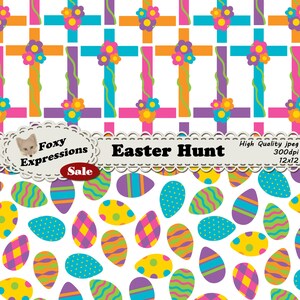 Easter Hunt Digital Paper Pack Comes in Bright Spring Colors. Designs ...