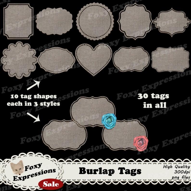 Burlap Tags Digital Clip Art Comes in a Natural Burlap - Etsy