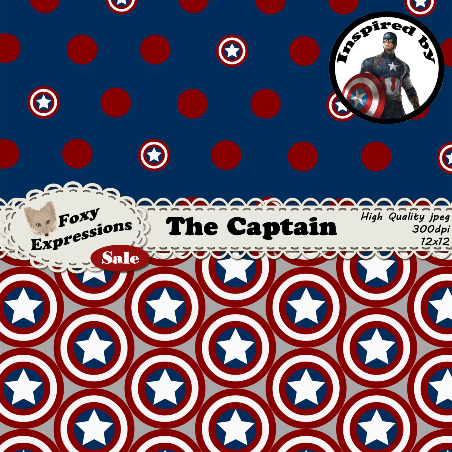 The Captain Digital Paper Inspired by Captain America. Comes With Stars ...