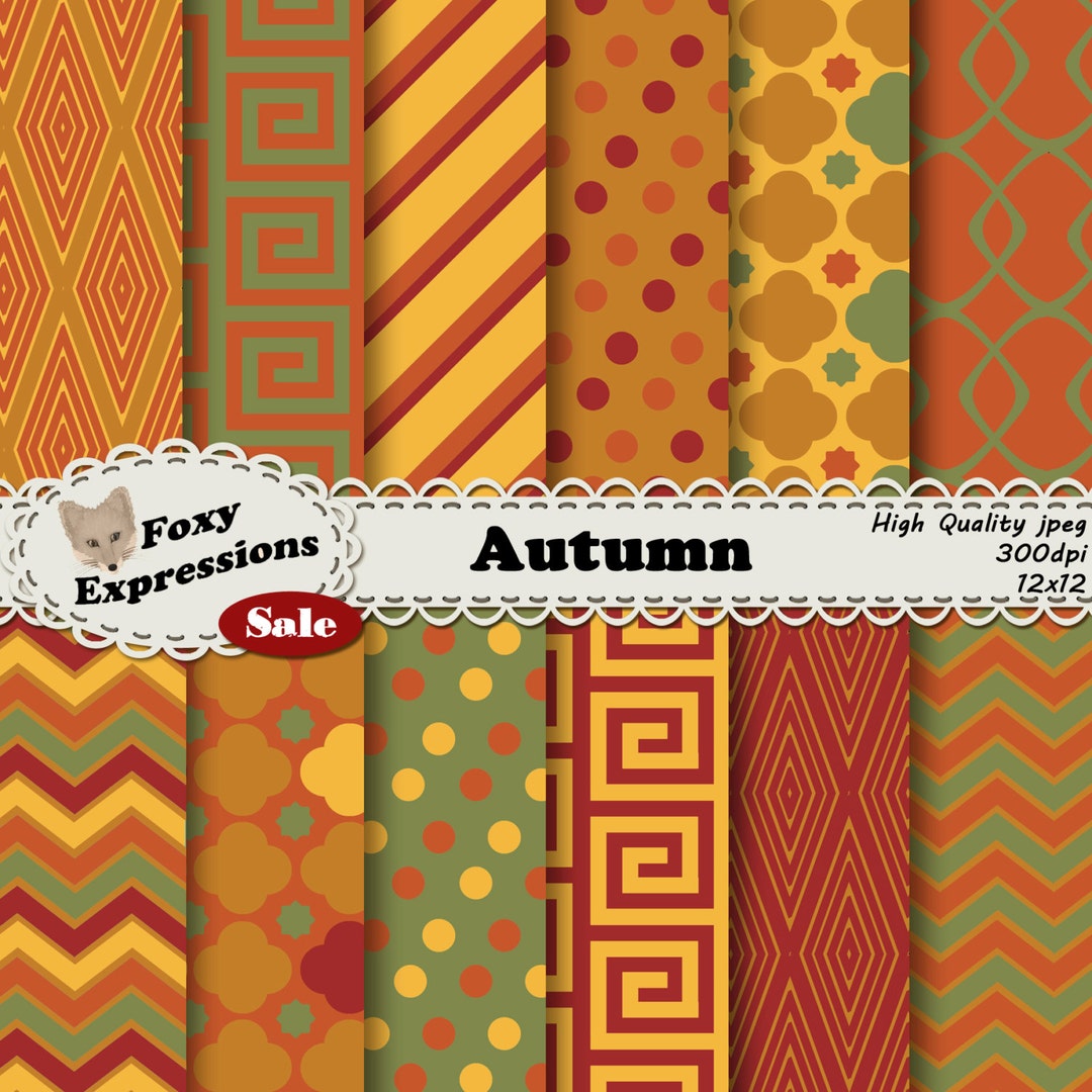 Autumn in Shades of Green, Red, and Yellow With Waves, Polka Dots ...