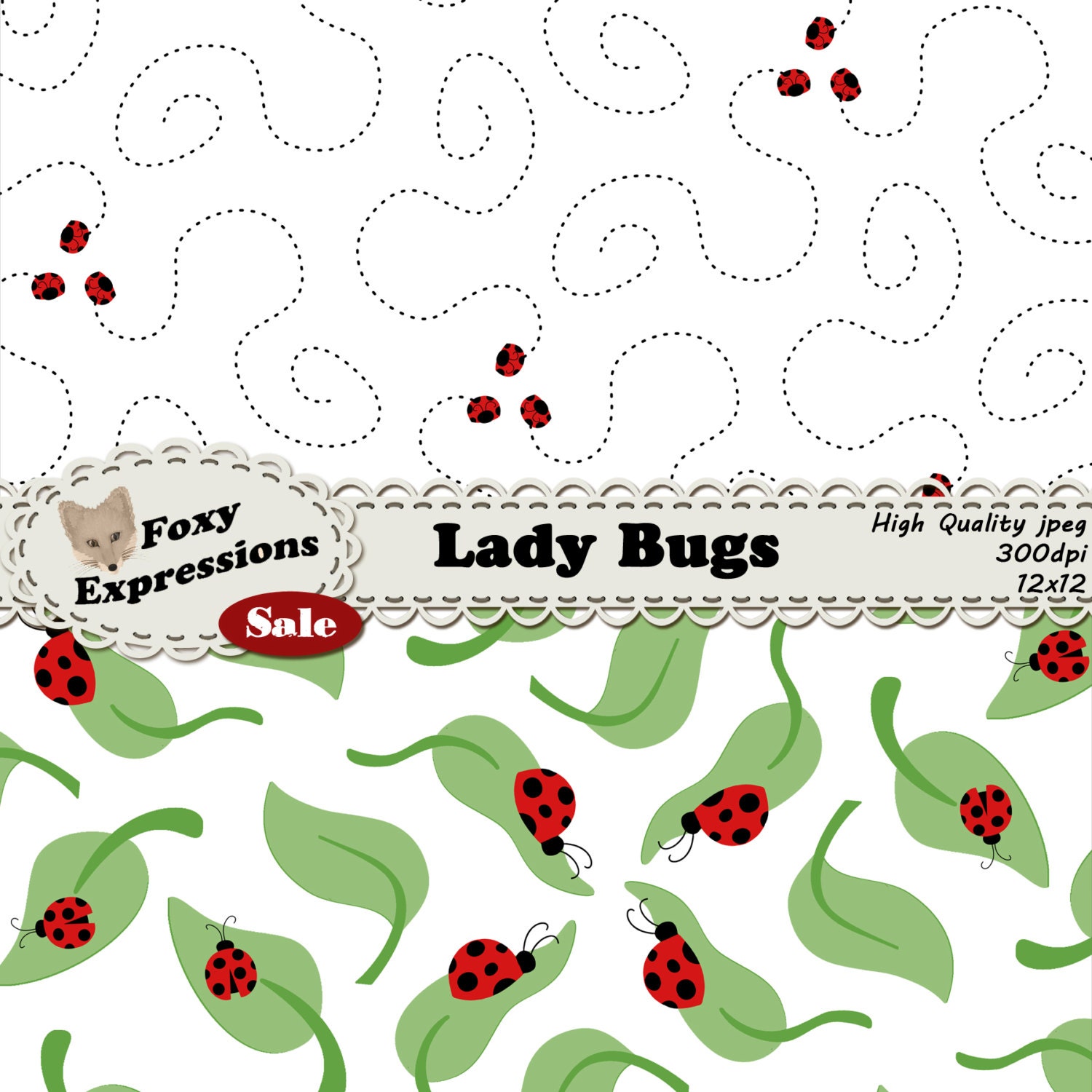 Lady Bug Digital Paper Comes in Red, Black, White, and Green. Designs ...