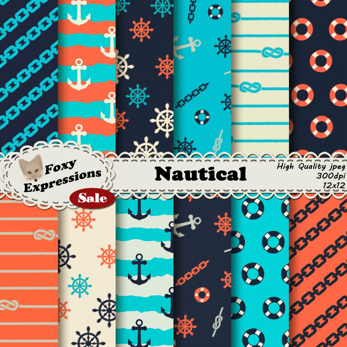 Rough Seas Nautical Digital Paper Pack Comes in Fun Anchors | Etsy