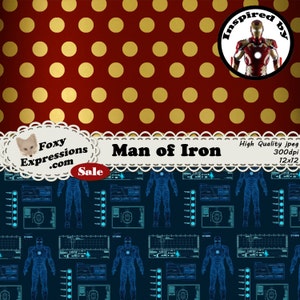 Man of Iron Digital Paper Inspired by Marvel Comics Iron Man. Designs ...