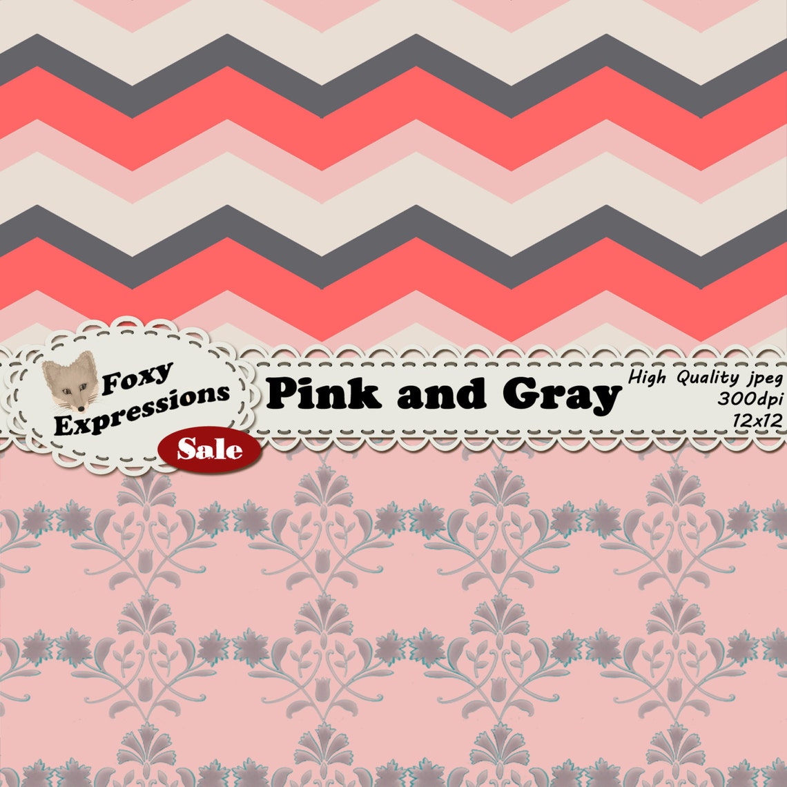 Pink and Gray Digital Paper Pack Comes in Chevron, Checkers, Damask ...