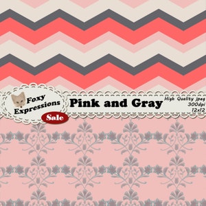 Pink and Gray Digital Paper Pack Comes in Chevron, Checkers, Damask ...
