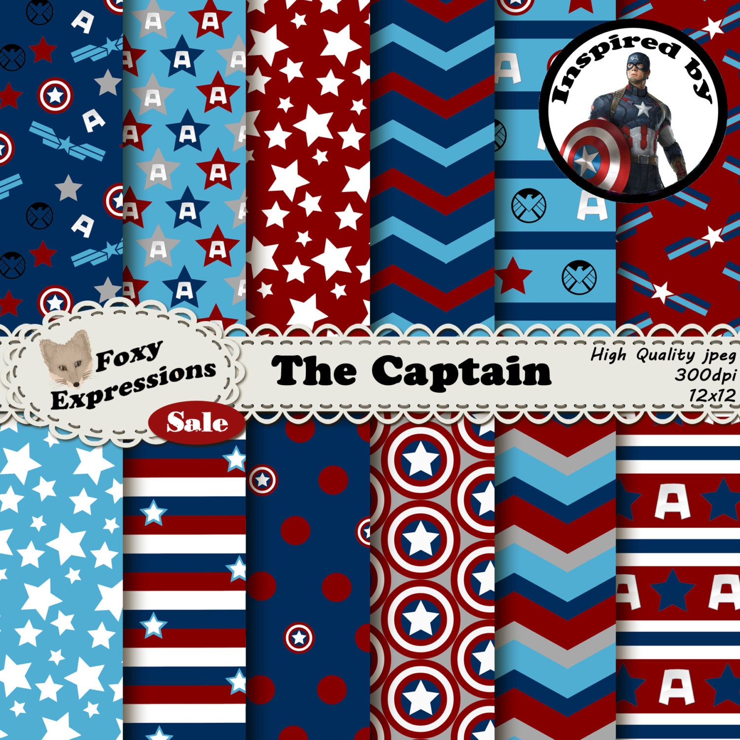 The Captain Digital Paper Inspired by Captain America. Comes With Stars ...