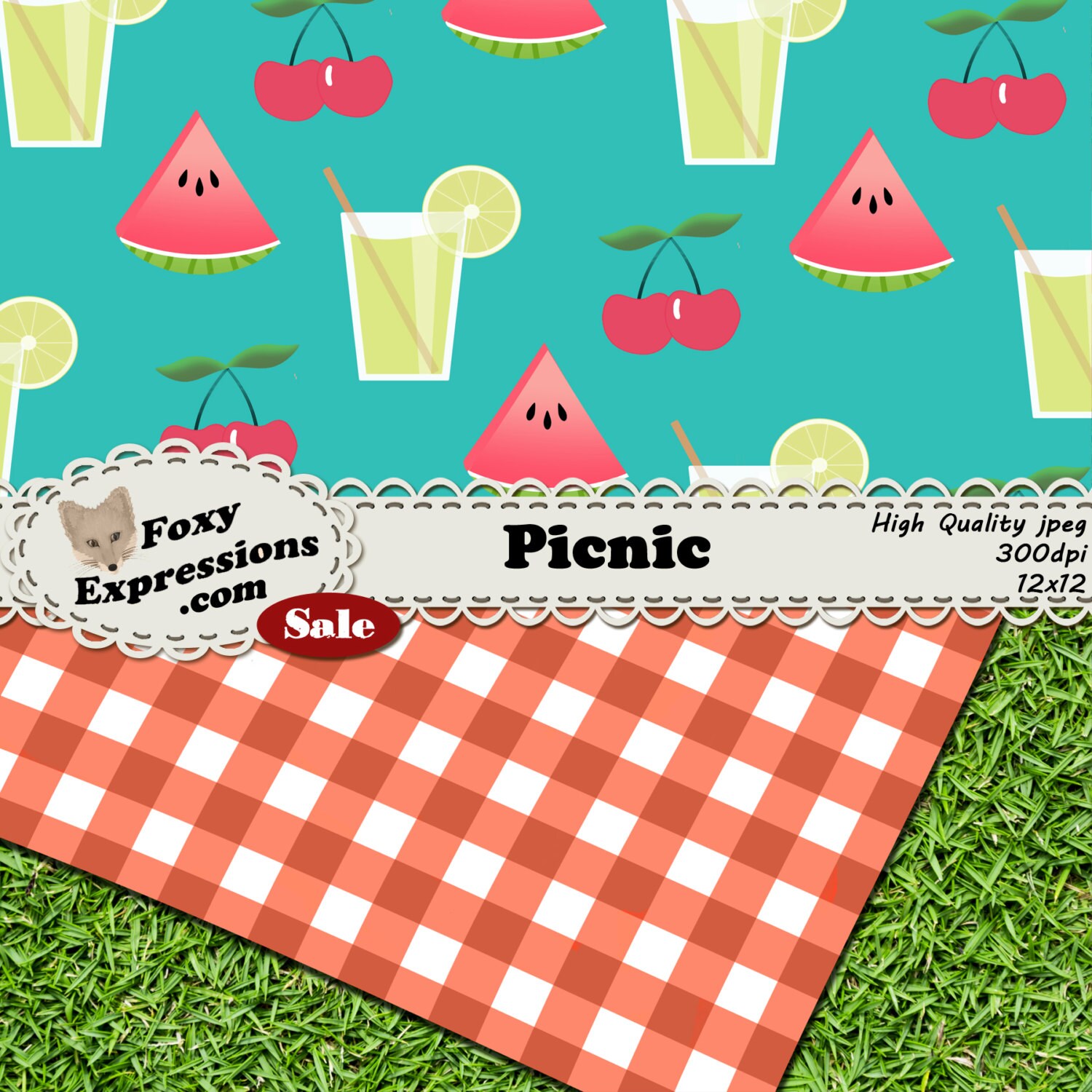 Picnic Digital Paper Comes in Colorful Designs Including Picnic Baskets ...