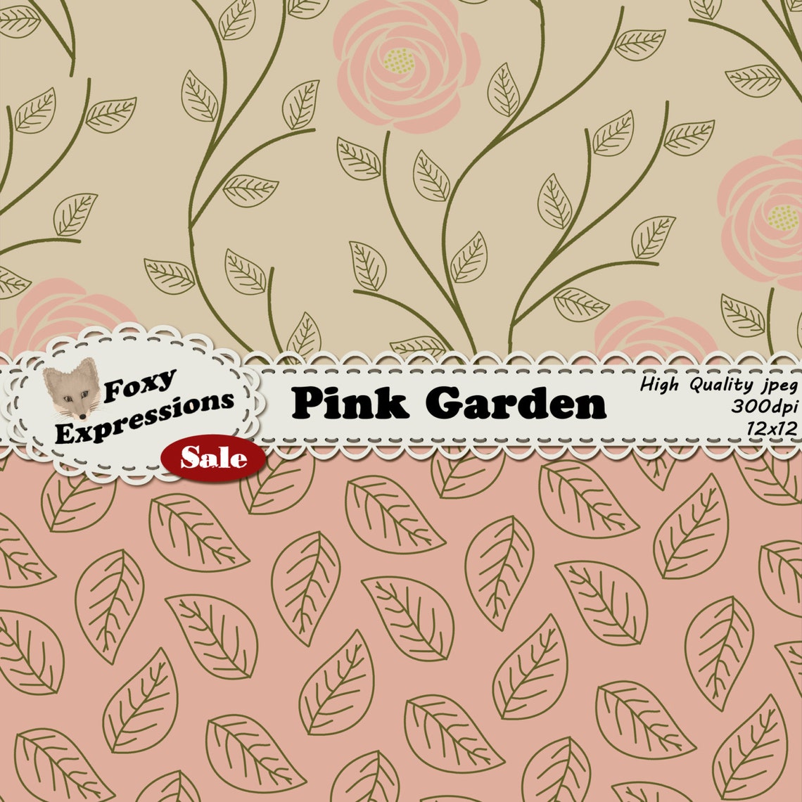 Pink Garden Digital Paper Comes in Shades of Pink, Green and Cream ...