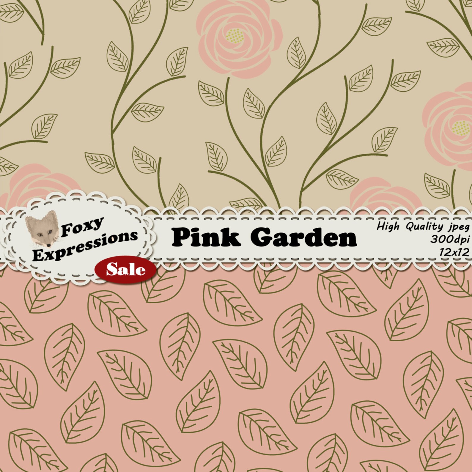 Pink Garden Digital Paper Comes in Shades of Pink, Green and Cream ...