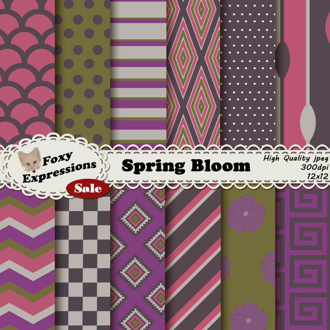 Spring Bloom Digital Paper Pack Comes in Stripes, Polka Dots, Checkers ...