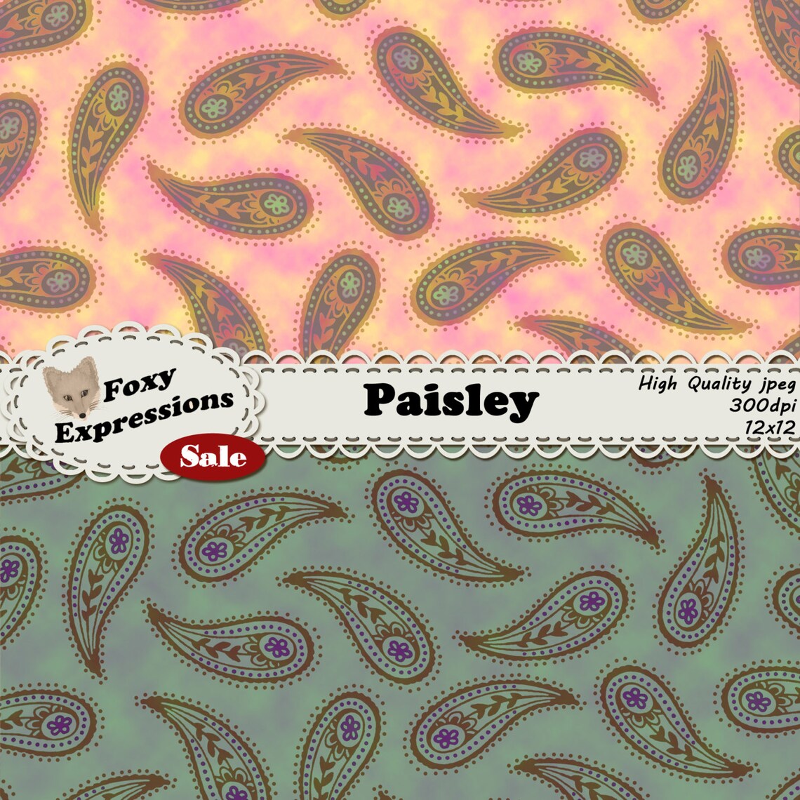 Paisley Digital Paper Pack Comes in Vintage Persian Droplet-shaped ...