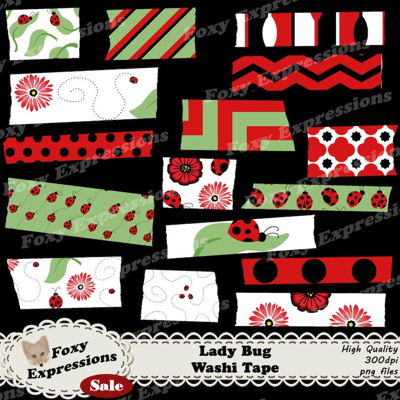 Lady Bug Washi Tape Comes in Red, Black, White, and Green. Designs ...