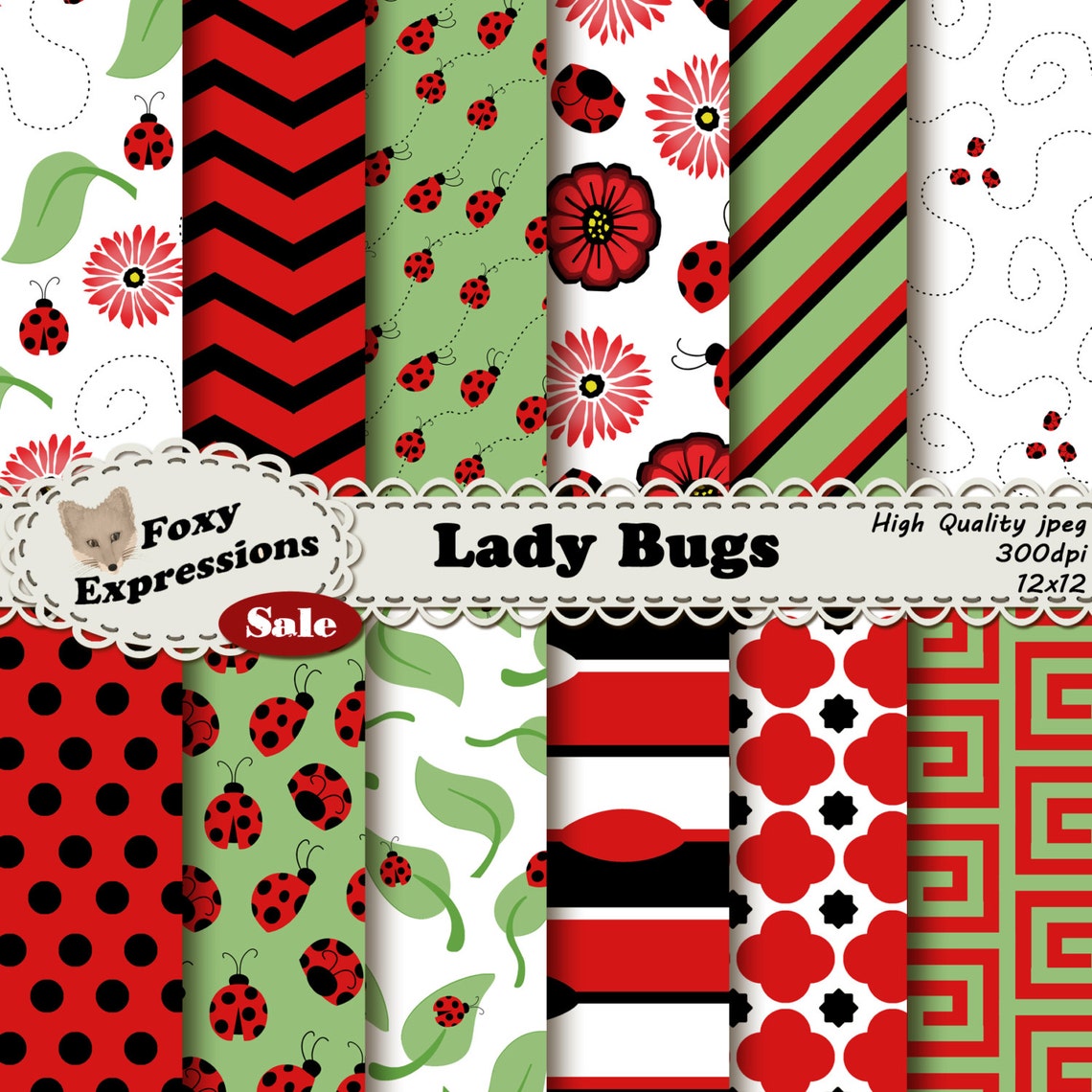 Lady Bug Digital Paper Comes in Red Black White and Green. - Etsy