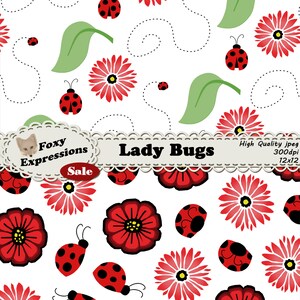 Lady Bug Digital Paper Comes in Red, Black, White, and Green. Designs ...