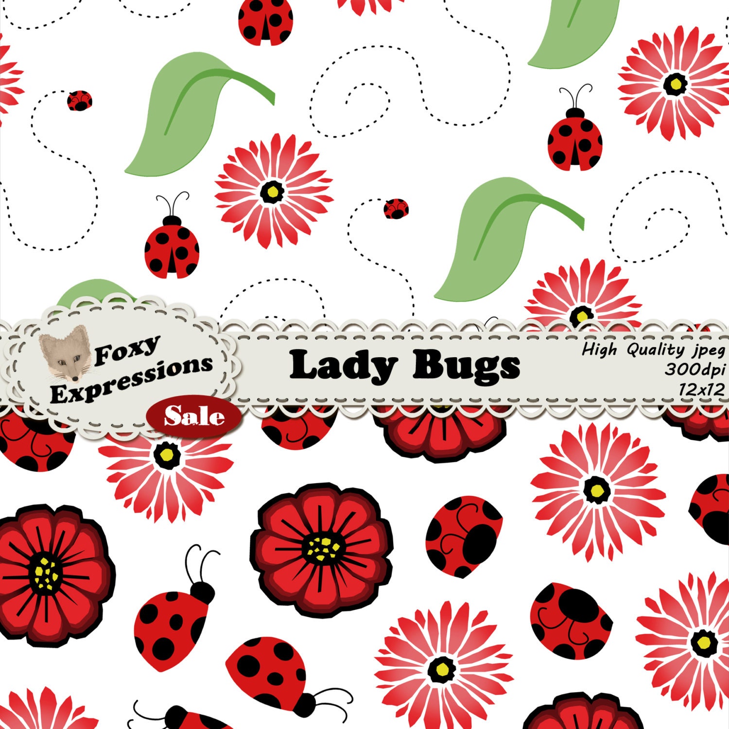 Lady Bug Digital Paper Comes in Red Black White and Green. | Etsy