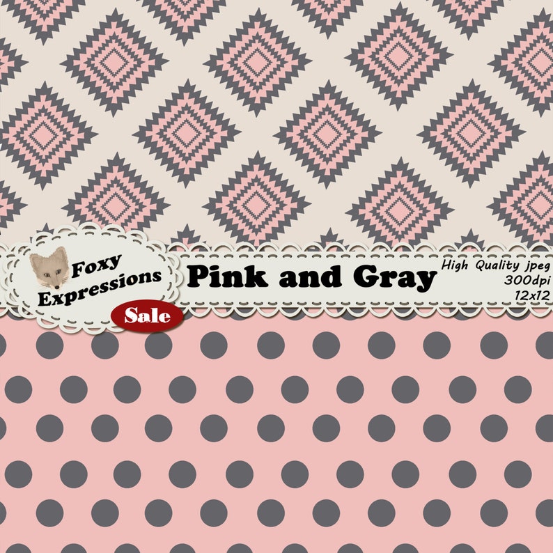 Pink and Gray Digital Paper Pack Comes in Chevron, Checkers, Damask ...