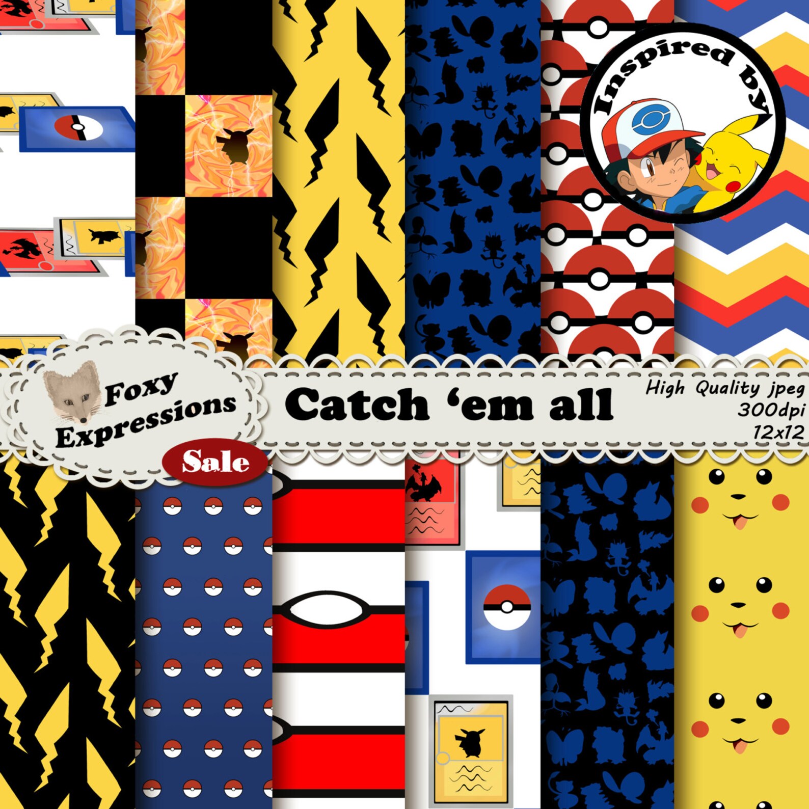 Catch 'em All Digital Paper Inspired by Pokemon Designs | Etsy