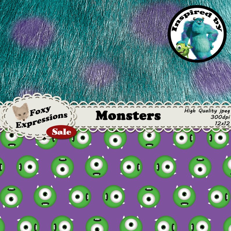 Monsters Digital Paper Inspired by Monster Inc. Designs - Etsy