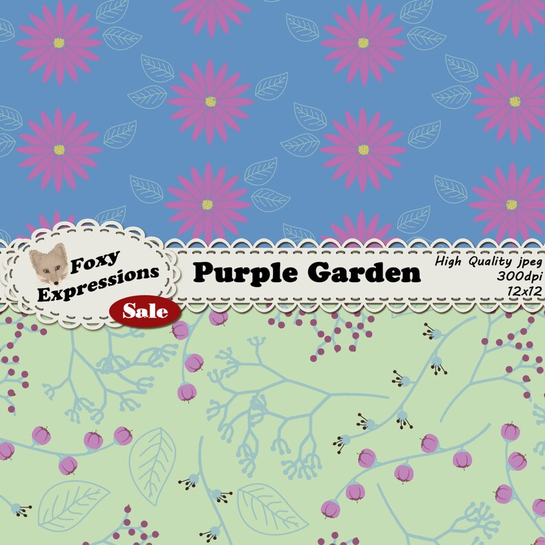 Purple Garden Digital Paper Comes in Shades of Purple, Green and Blue ...