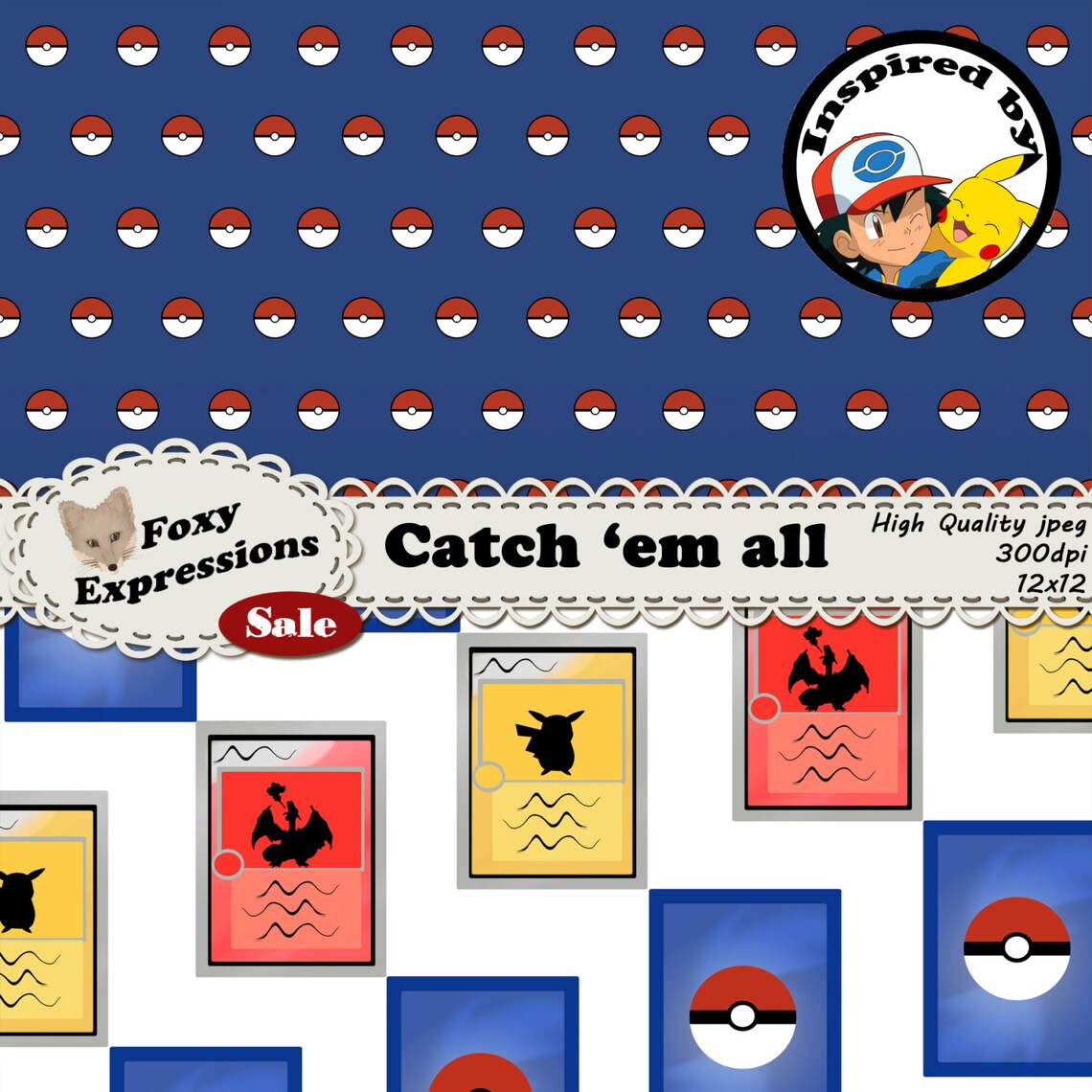 Catch 'em All Digital Paper Inspired by Pokemon Designs | Etsy
