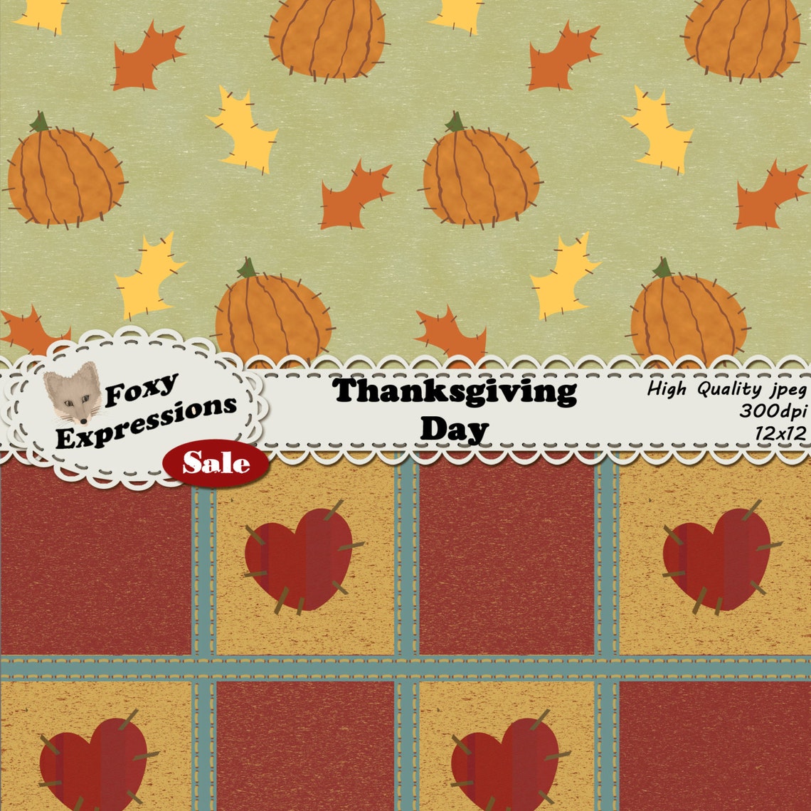 Thanksgiving Day Digital Paper Pack Comes in Fall Colors. Designs ...