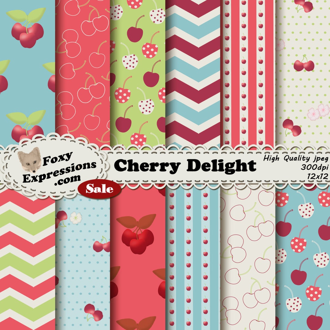 Cherry Delight Digital Paper Comes in Refreshing Pink, Green, Blue ...