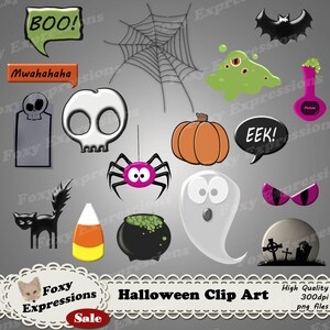Halloween Clip Art Pack Comes With Black Cat, Bat, Skull, Spider, Candy ...