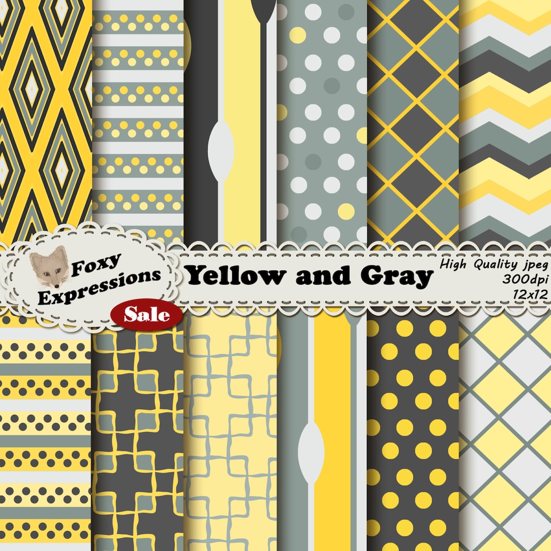Yellow and Gray Digital Paper Comes in Several Shades of Yellow and ...