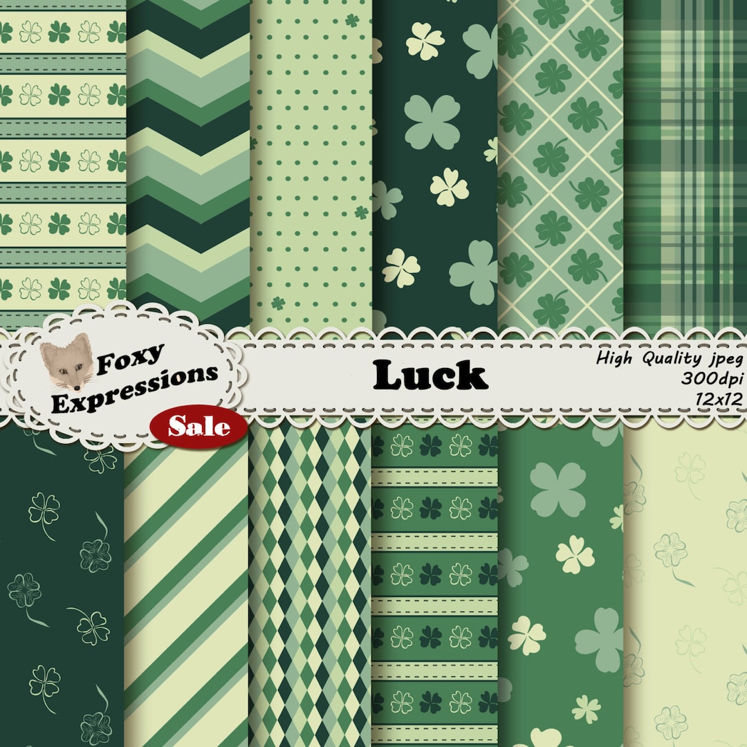 Luck Digital Paper Pack Comes in 5 Shades of Green. Designs Include 4 ...