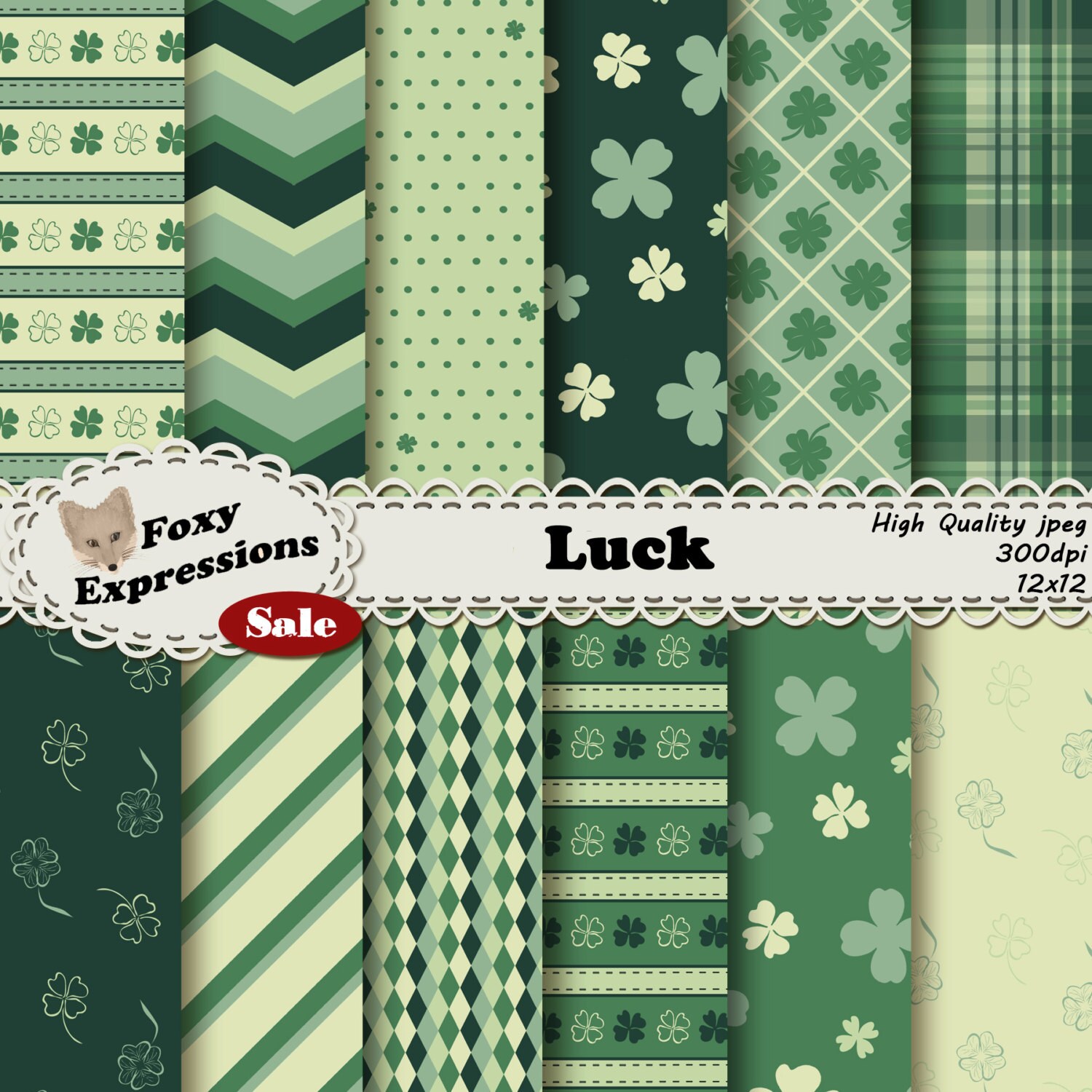 Luck digital paper pack comes in 5 shades of green. Designs | Etsy