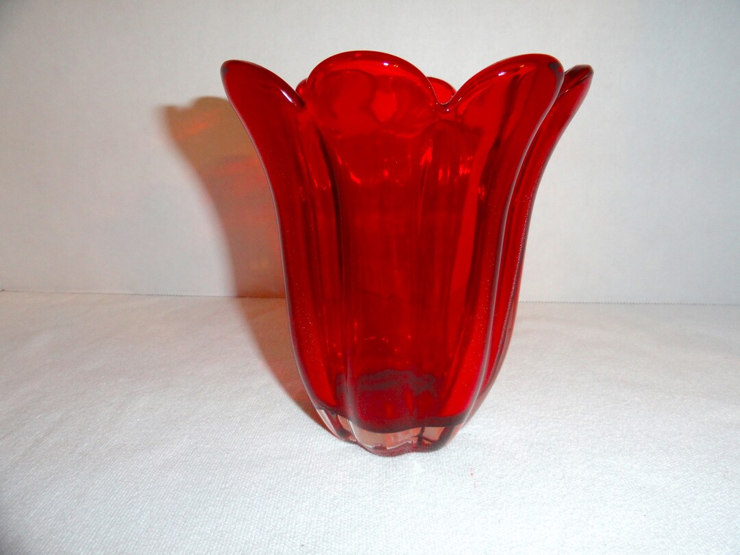 Vintage Teleflora Red Ruby Heavy Glass Floral Scalloped Petals Vase - Etsy