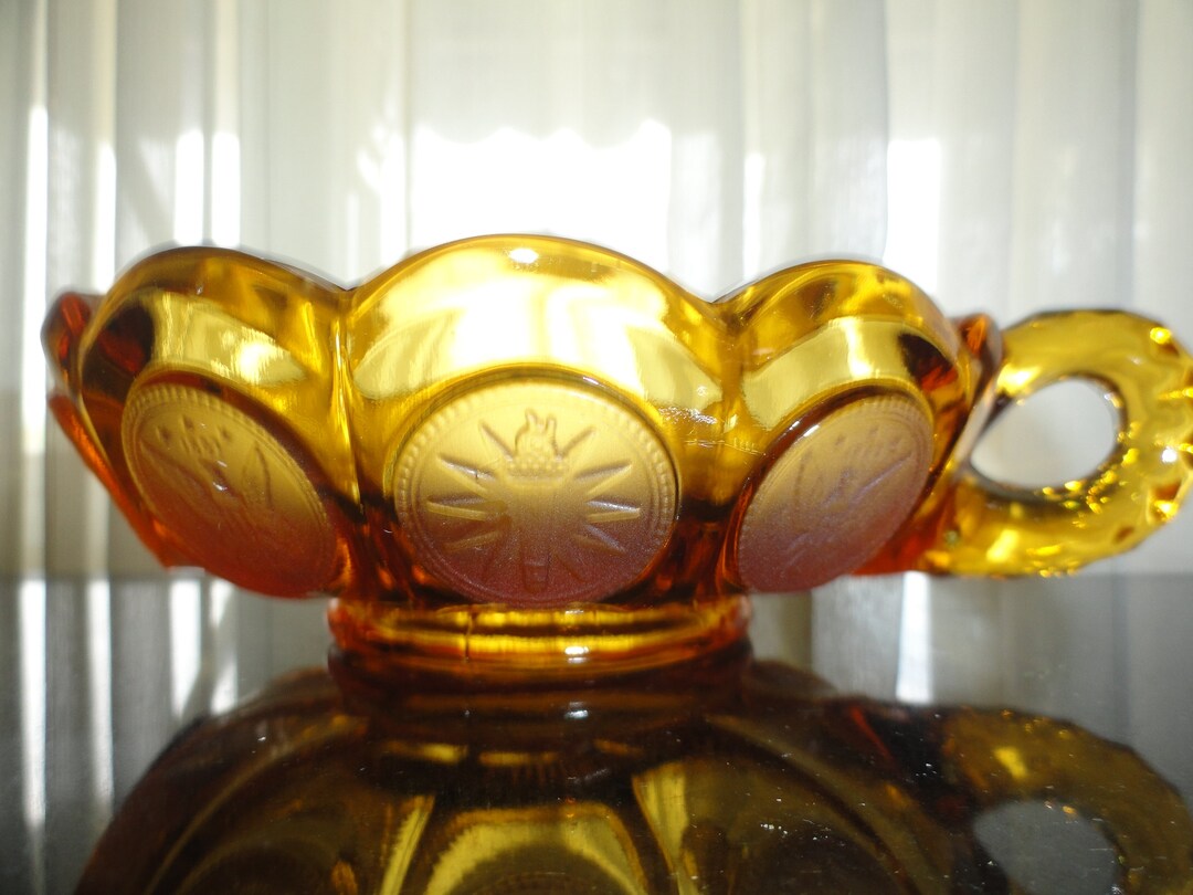Vintage 1970’s Fostoria Coin Pattern Amber Glass Handled Candy or Nut ...