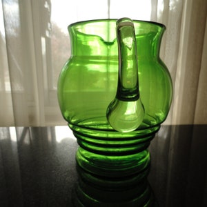 Vintage Green Ribbed Glass Pitcher - Etsy