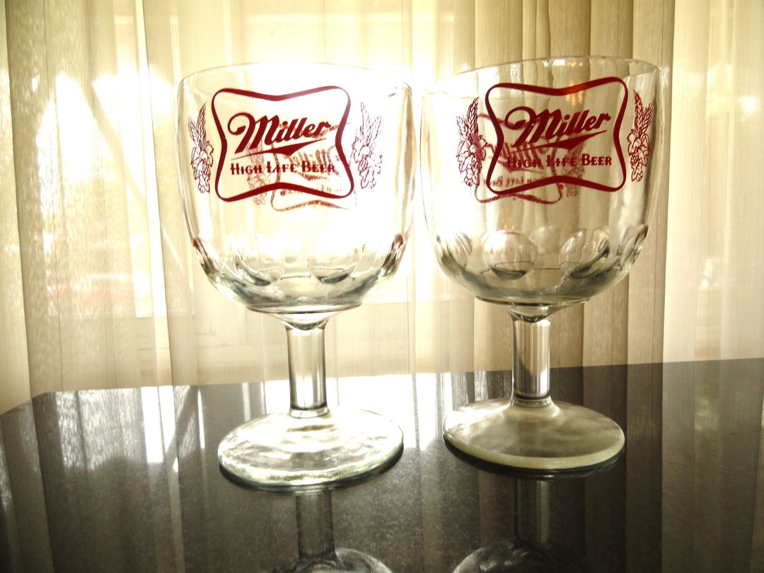 Retro 1970's Set of 2 Miller High Life Thumbprint Logo Beer Goblet ...
