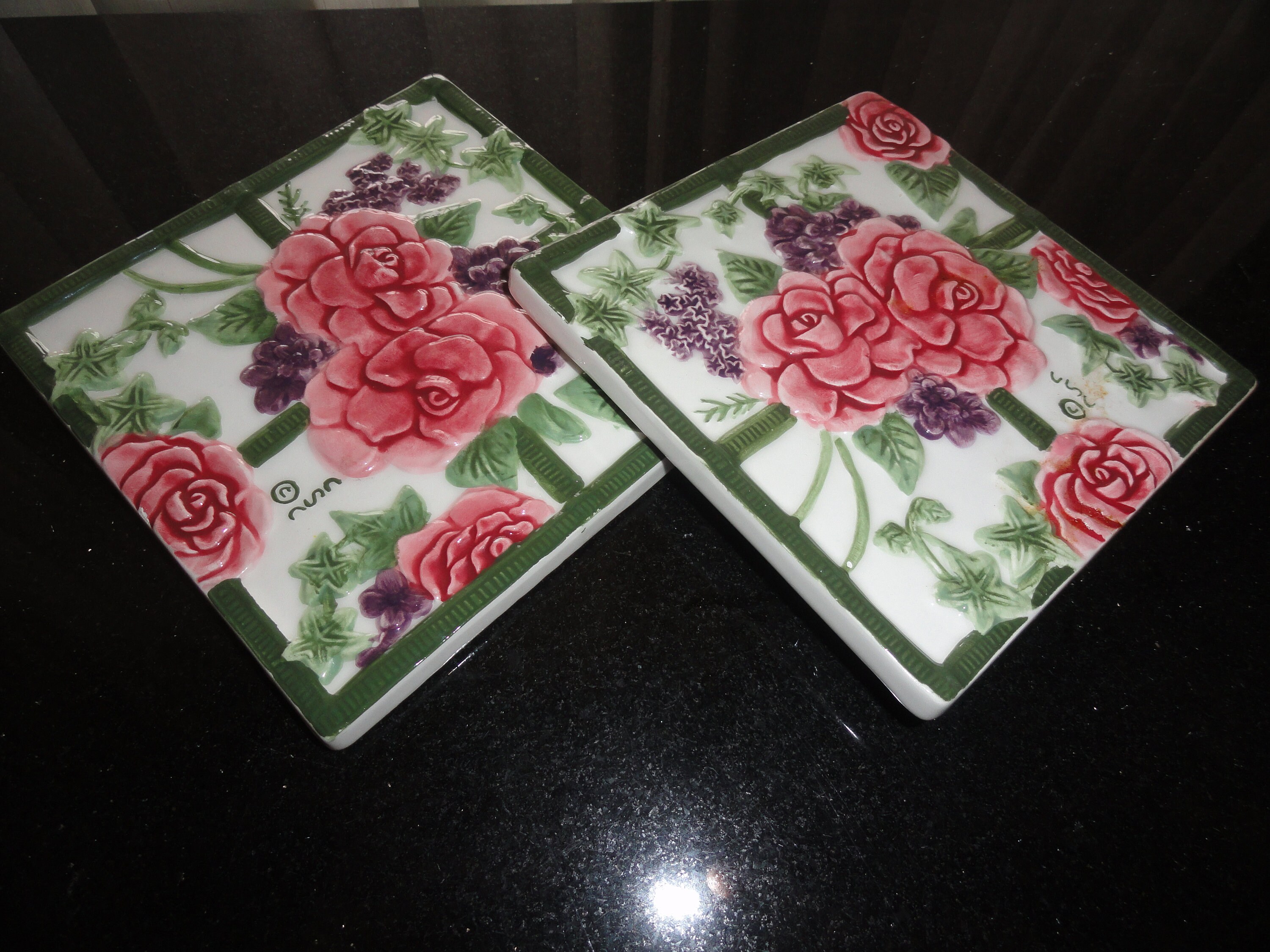 Vintage CSC Pink Roses Porcelain Art Set of 2 Wall Hanging Tiles - Etsy
