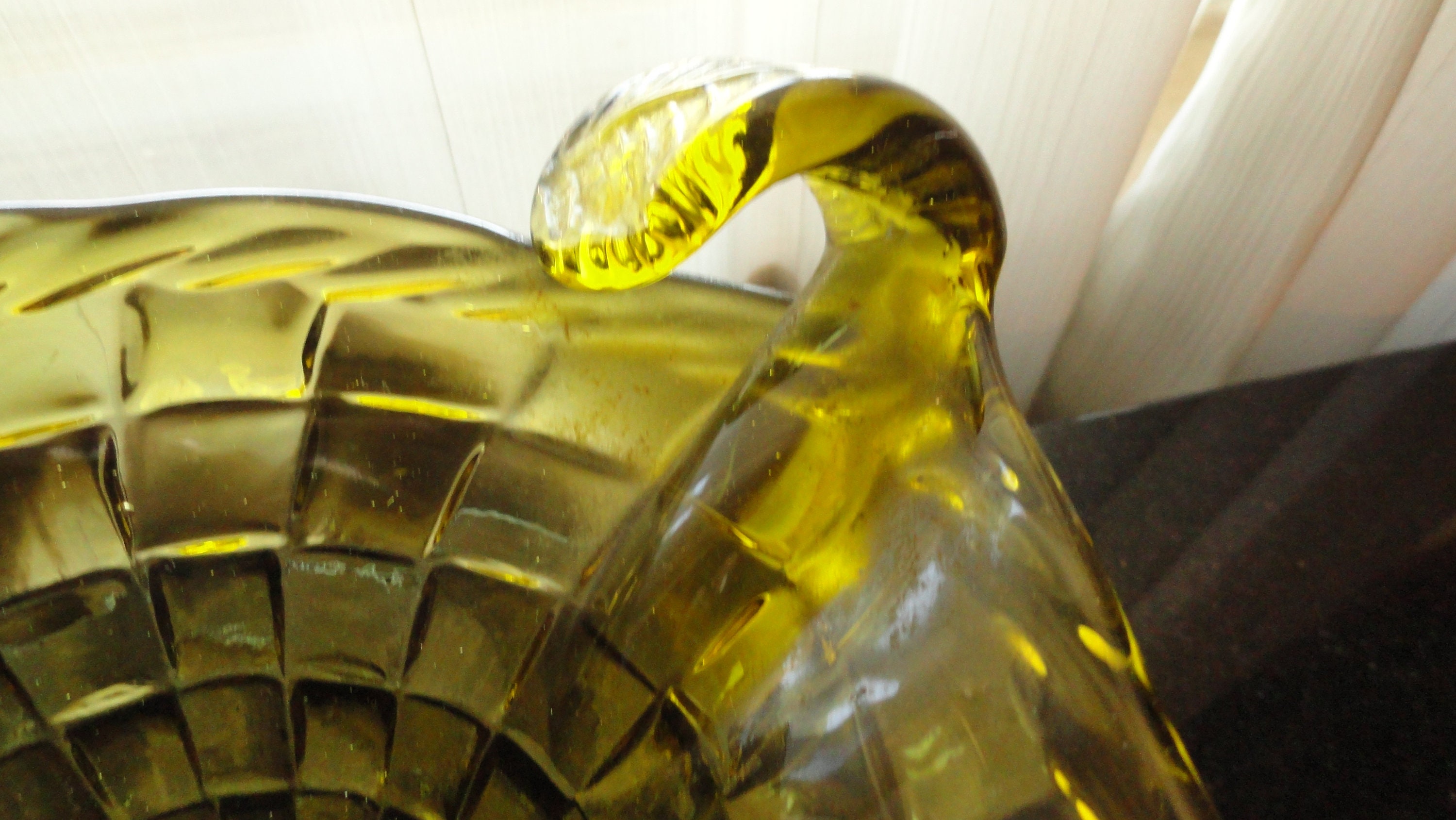 Mid Century Olive Green Domed Block Pattern Leaves Glass Open | Etsy