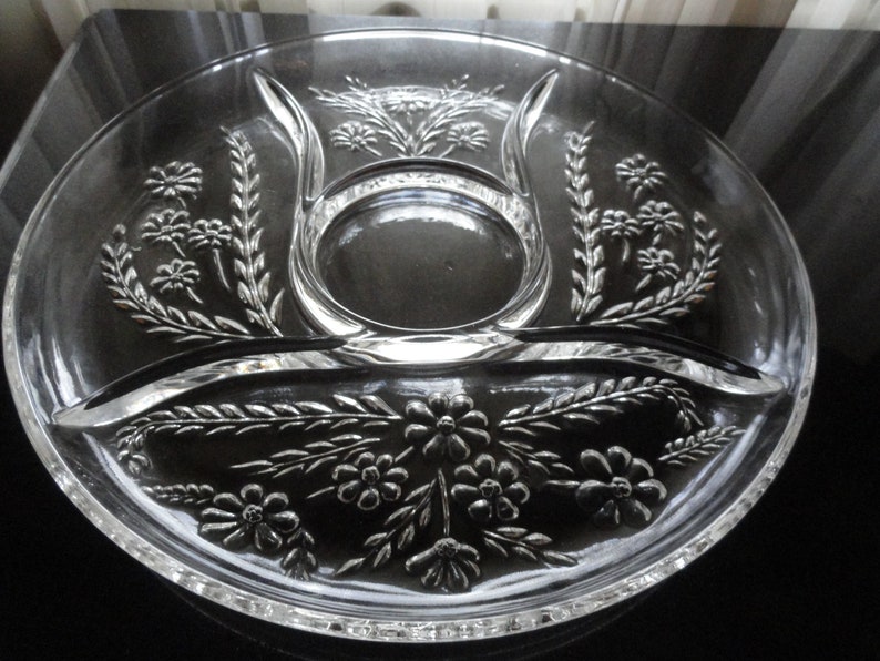 Vintage Round Glass Embossed Floral Design Five Compartment - Etsy