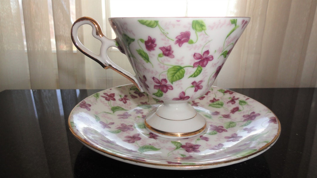 Mid Century MV2119 Purple Pansies Footed Teacup & Matching Saucer - Etsy